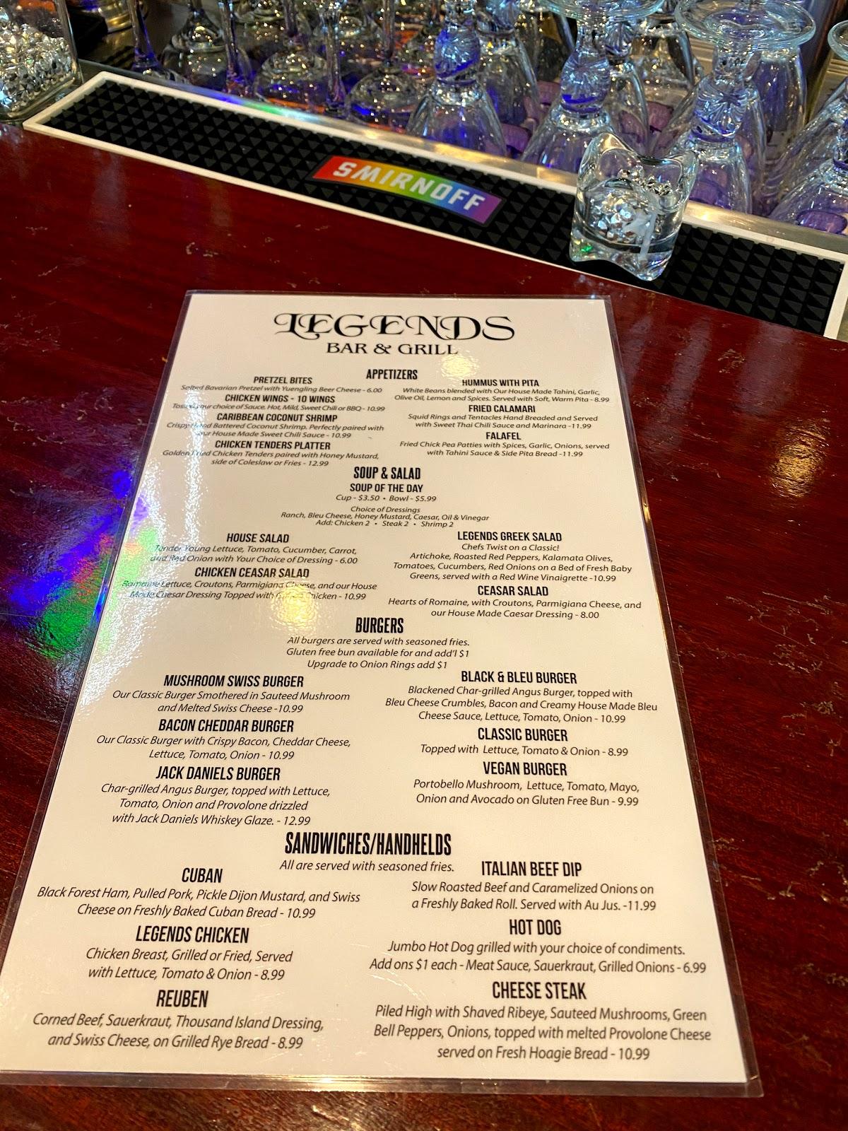 Menu at Legends All Stars restaurant, Clermont