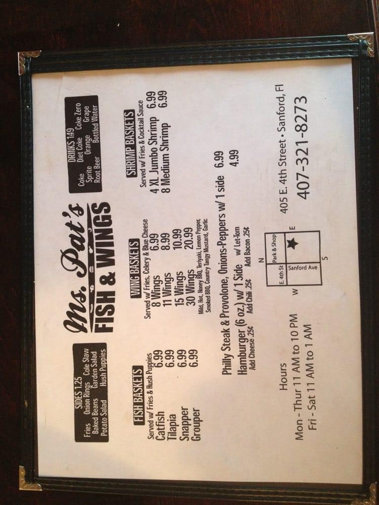 Menu at Ms. Pats Fish & Wings restaurant, Sanford