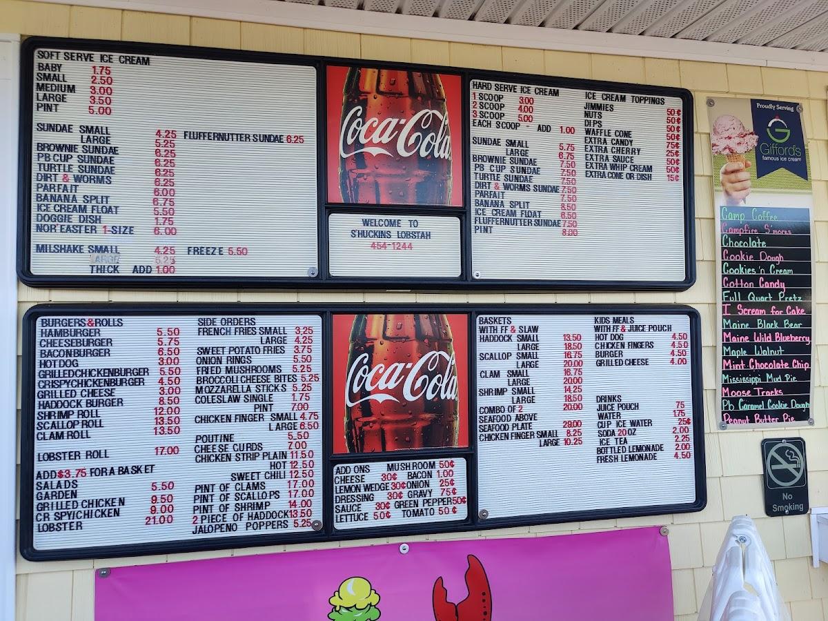 Menu at S'huckins Lobstah restaurant, Baileyville, 33 Houlton Rd