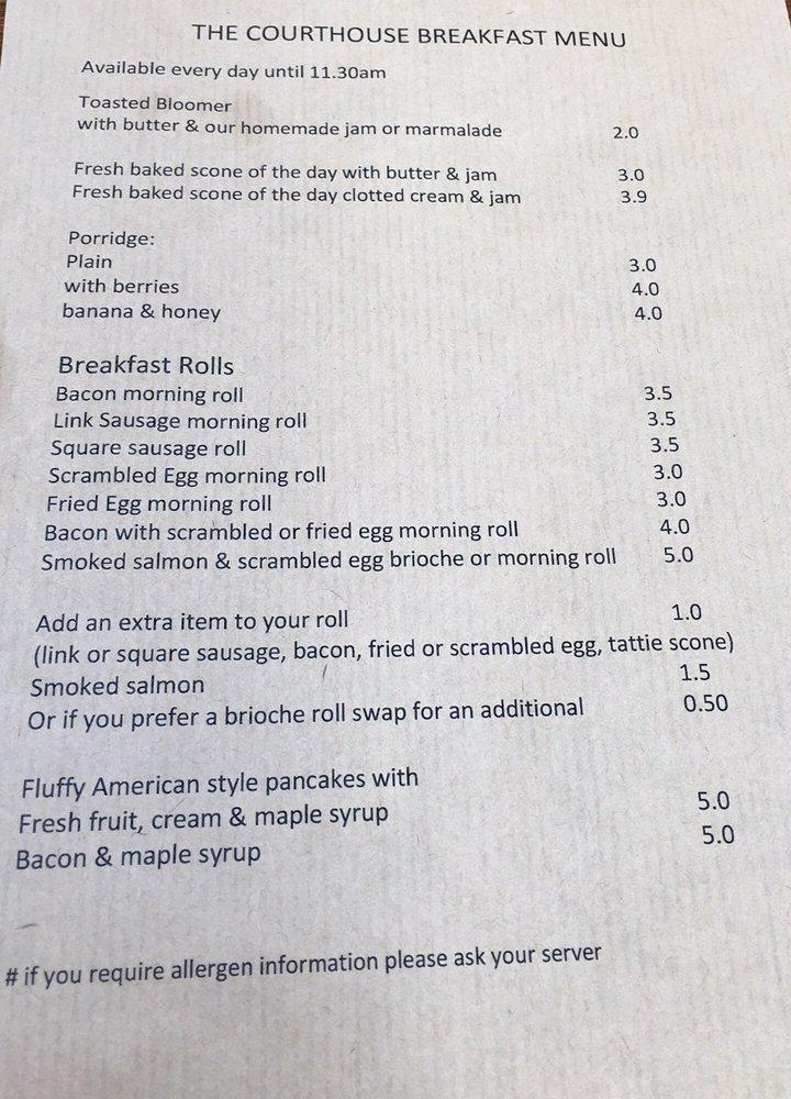 Menu at The Court House pizzeria, Kinross