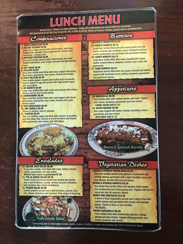 Menu at El Porton Restaurant, Zillah