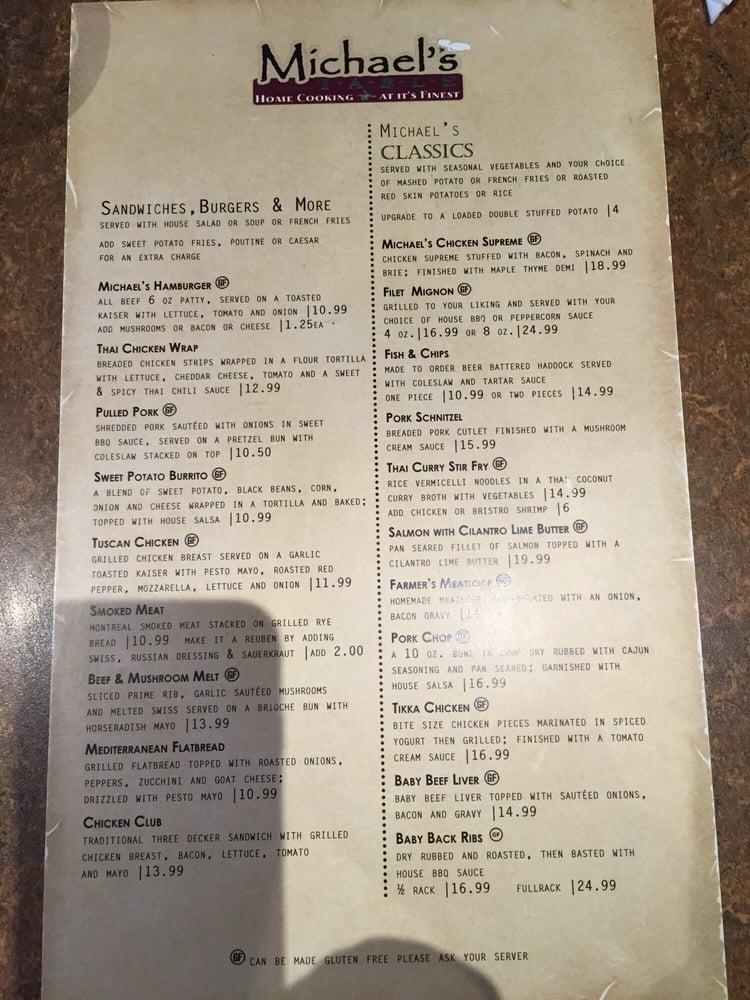 Menu at Michael's Table Restaurant Perth, Perth