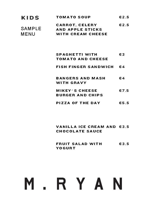 Menu at Mikey Ryan's Bar & Kitchen, Cashel