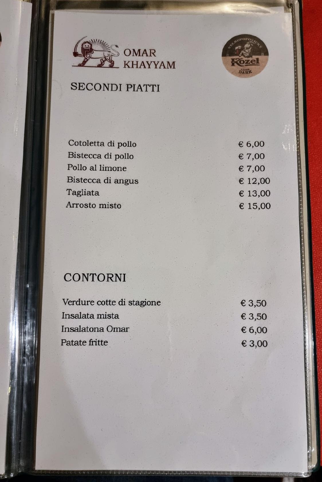 Menu at Omar Khayyam pub & bar, Pescara