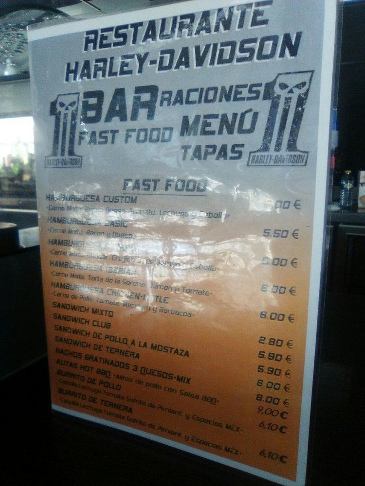 Menu at Bar Harley-Davidson, Mérida, Ctra. Antigua