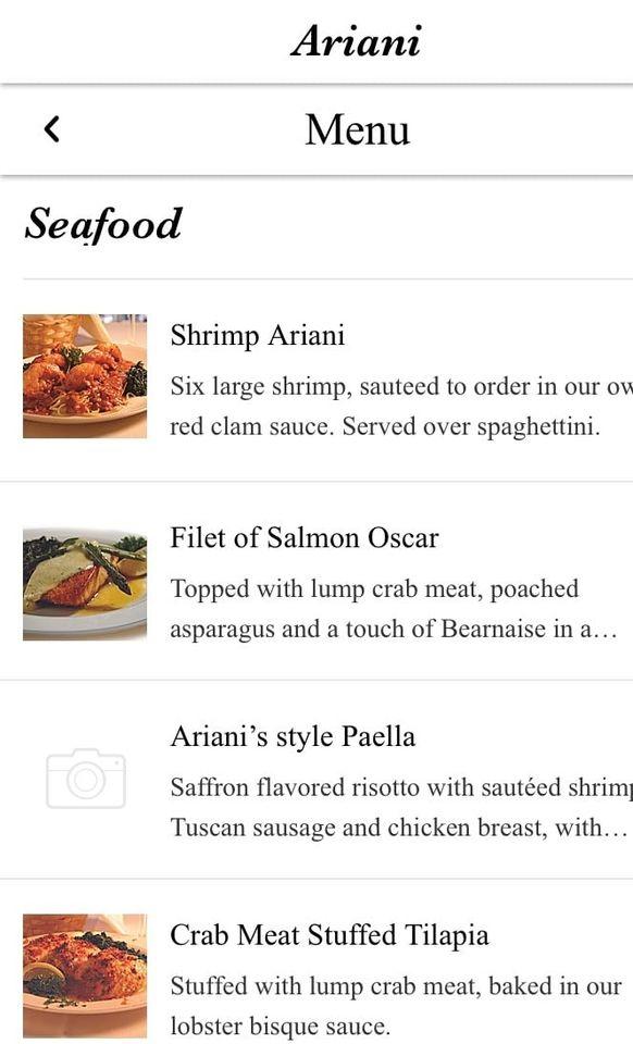 Menu at Ariani Ristorante Italiano restaurant, Cape Coral