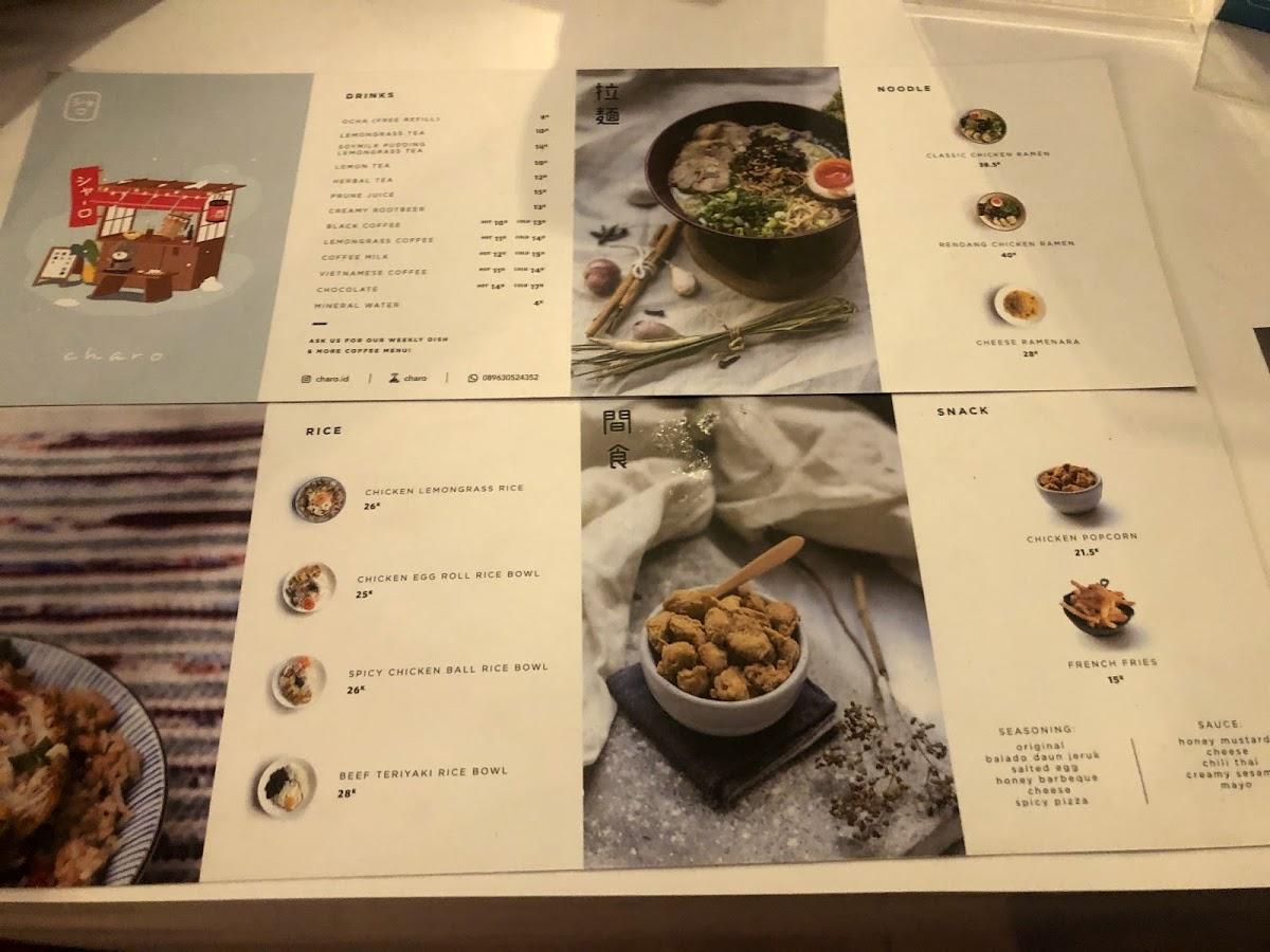 Menu at Charo Kedai Ramen & Café • Syahdan restaurant, West Jakarta
