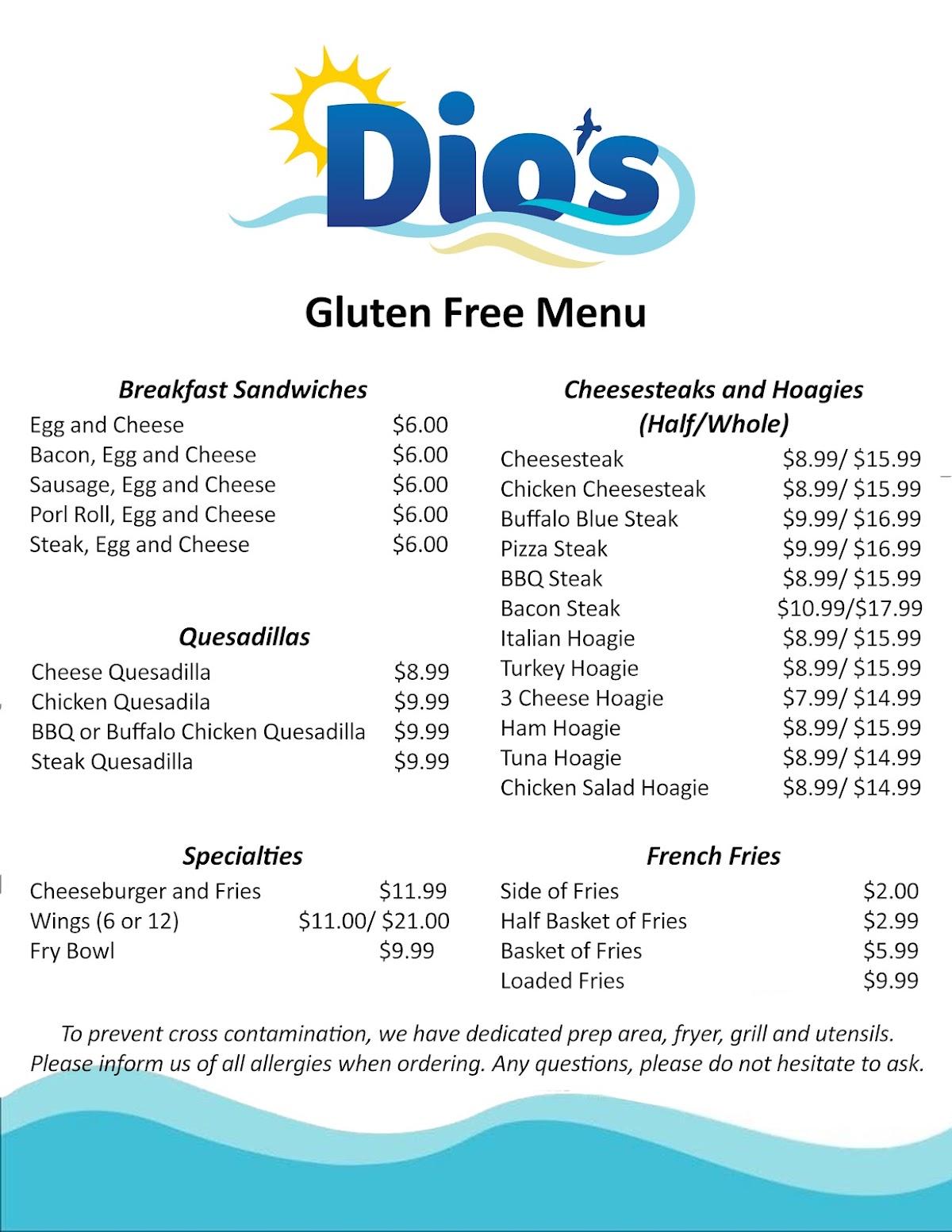 Carta de Dio's Cafe, Surf City