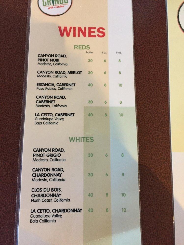 Menu at GRINGO grill + cantina pub & bar, Tucson