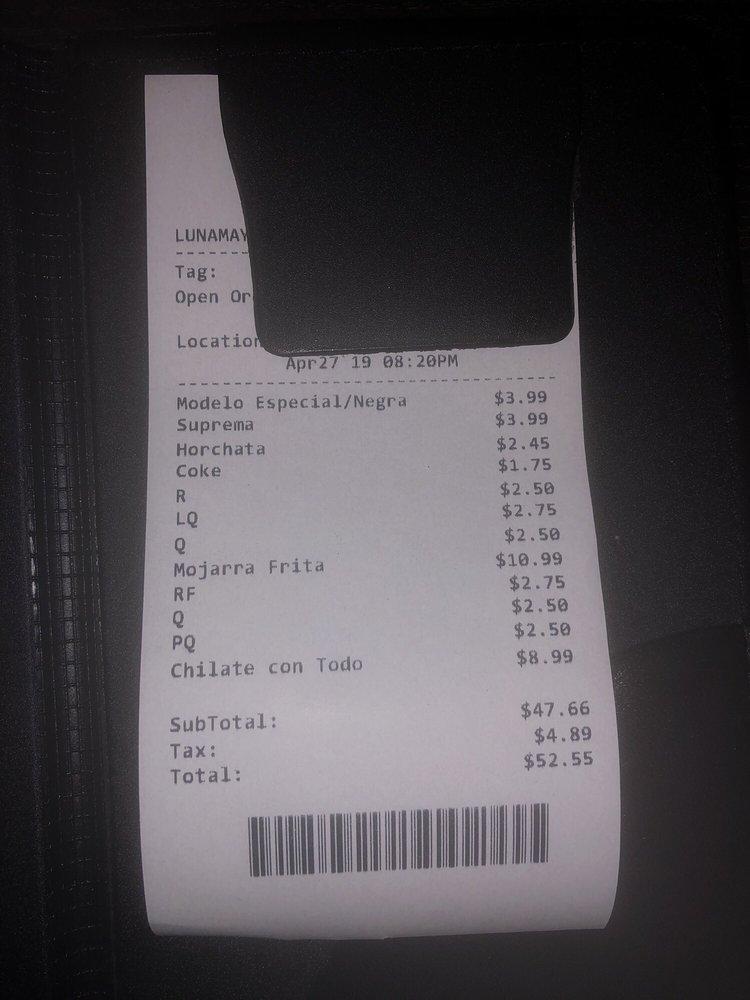 Carta del restaurante Luna Maya Grill, Pico Rivera