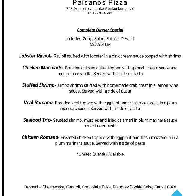 Menu at Paisanos Pizza & Catering pizzeria, Lake Ronkonkoma