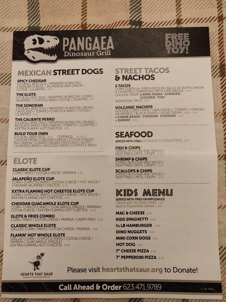 Menu at Pangaea Dinosaur Grill, Glendale
