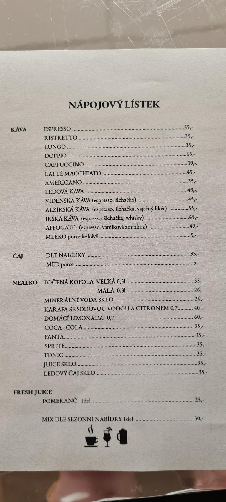 Menu at Pohoda PUB, IBC, Brno