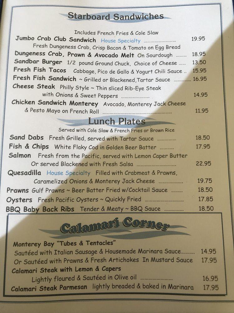 Menu at Sandbar & Grill, Monterey