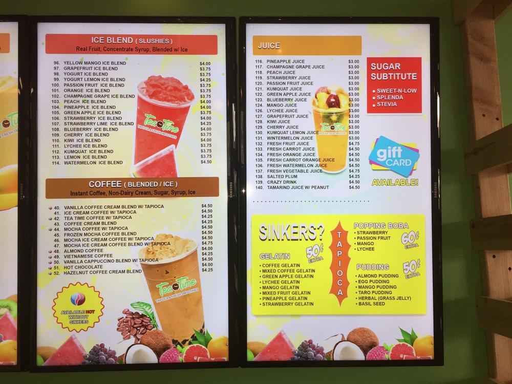 Menu at Tea Time cafe, San Antonio