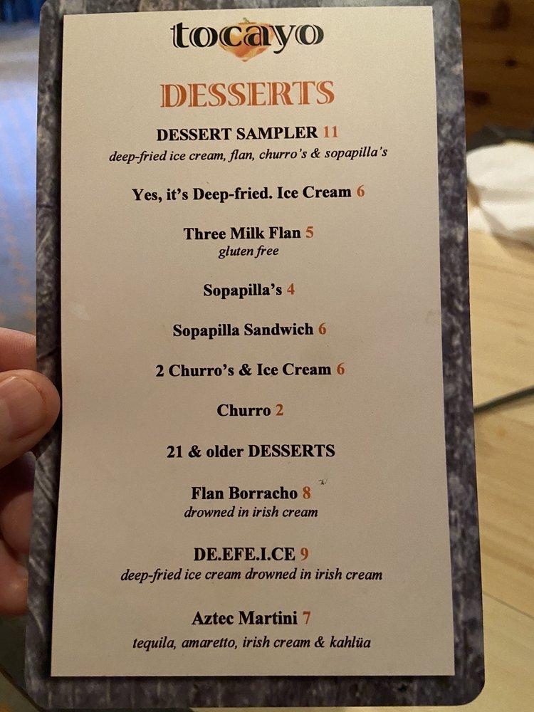 Menu at Tocayo Mexican Grill & Cantina restaurant, Pueblo West
