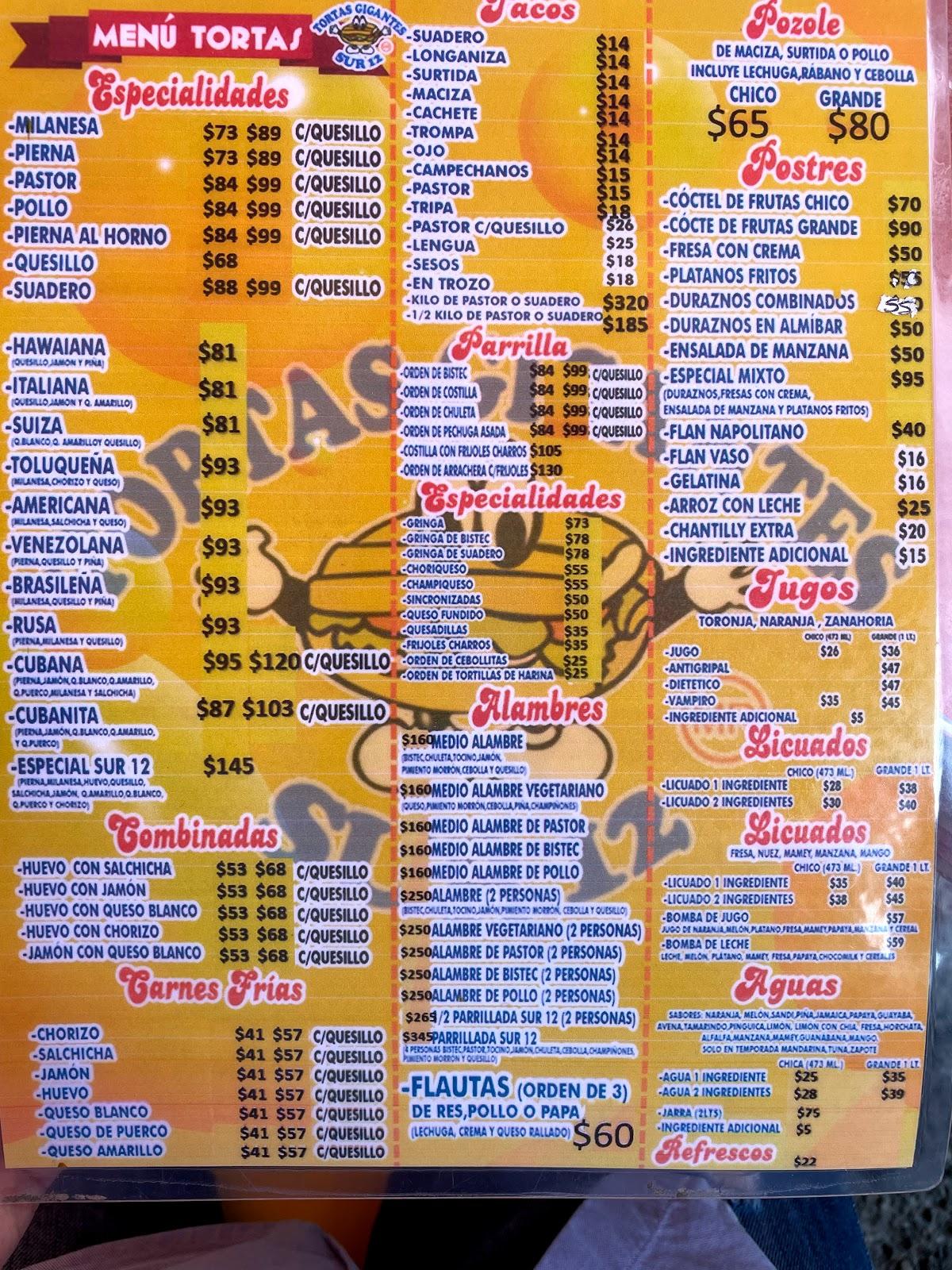 Carta del restaurante Tortas Gigantes Sur 12, Ciudad del México, Sur ...