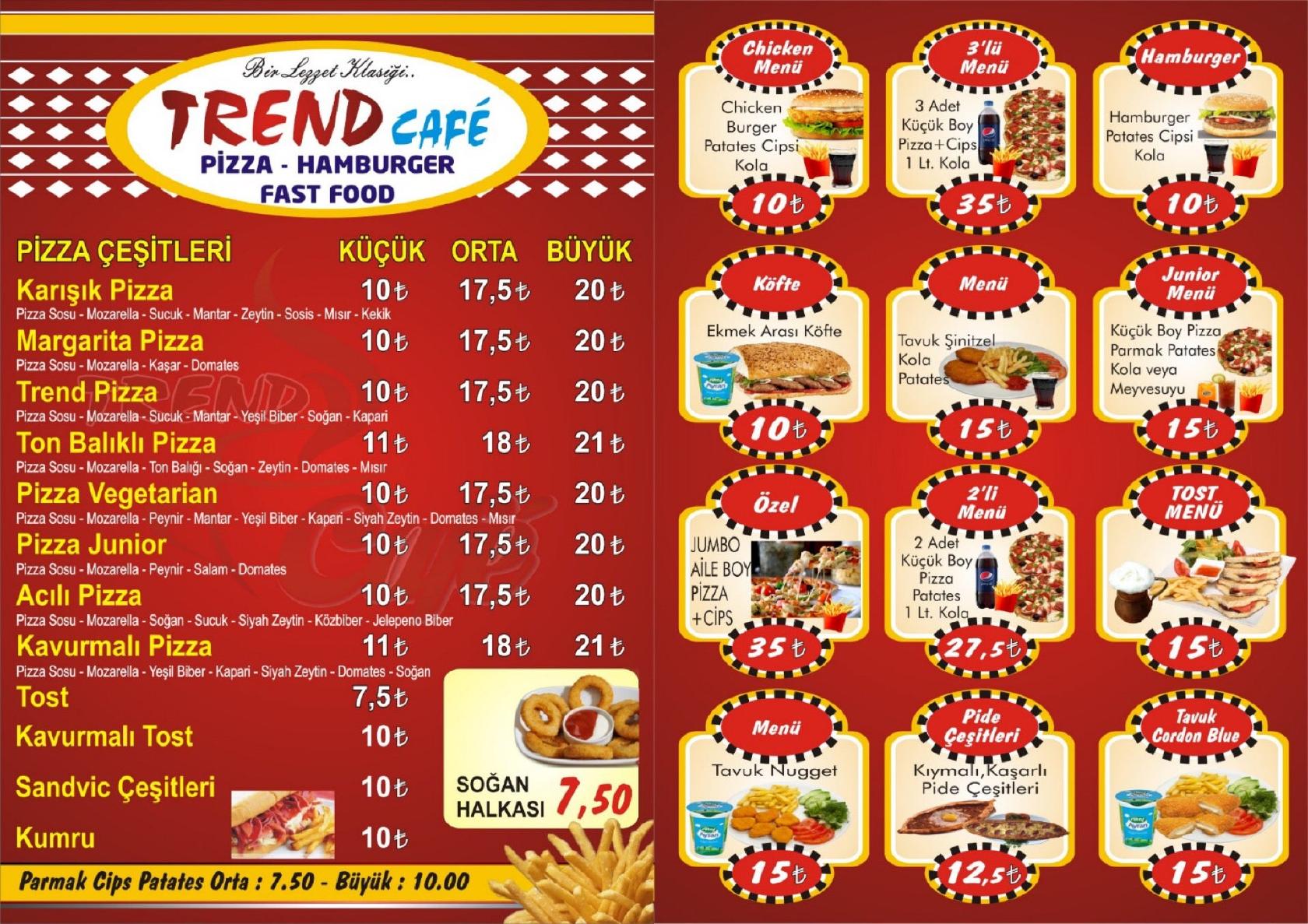 Menu at Trend Cafe açık, Nizip