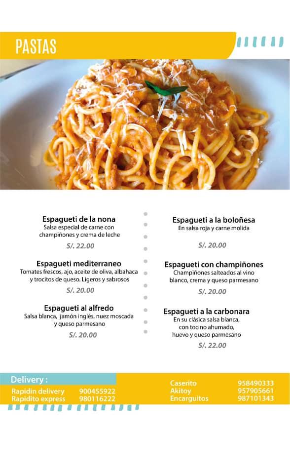 Carta de Barucci Restaurante Pastelería, Camana