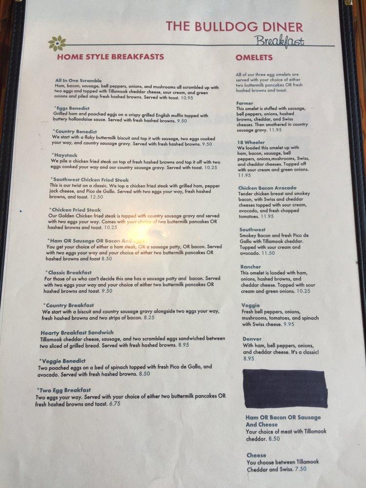 Menu at Bulldog Diner restaurant, Rufus