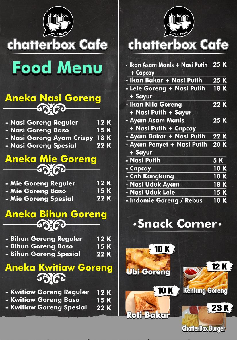 Menu at Chatterbox Cafe, Pekanbaru