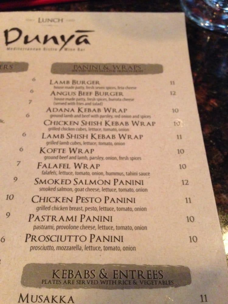 Menu at Dunyā Mediterranean Bistro & Wine Bar, San Francisco