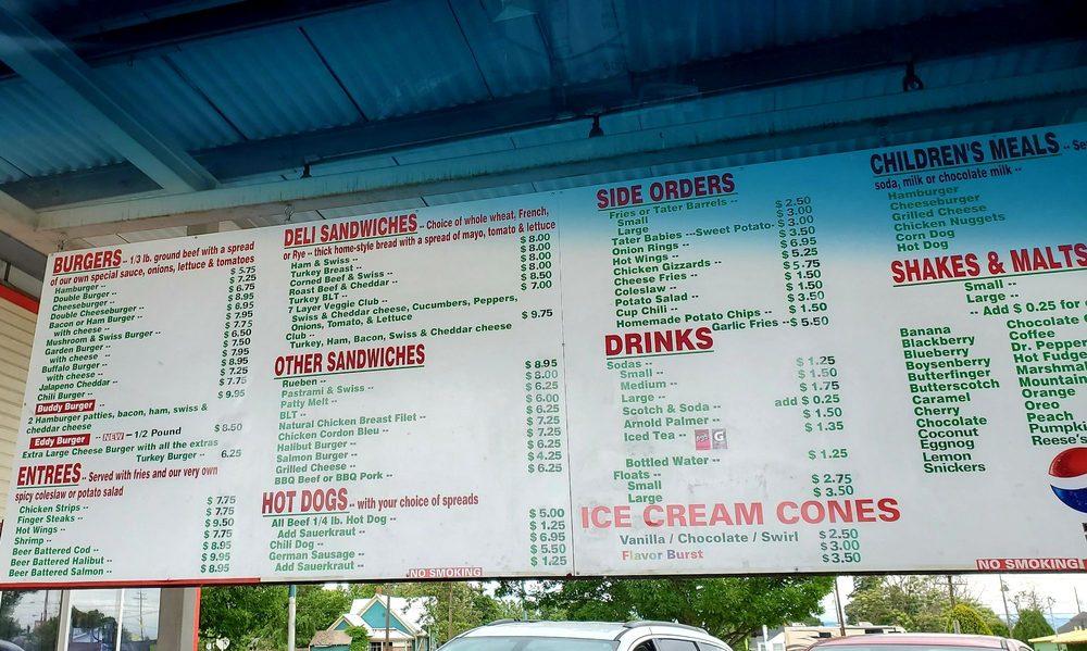 Menu at Fast Eddy's restaurant, Walla Walla
