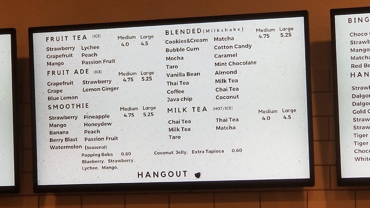 Menu at Hangout cafe, Palatine
