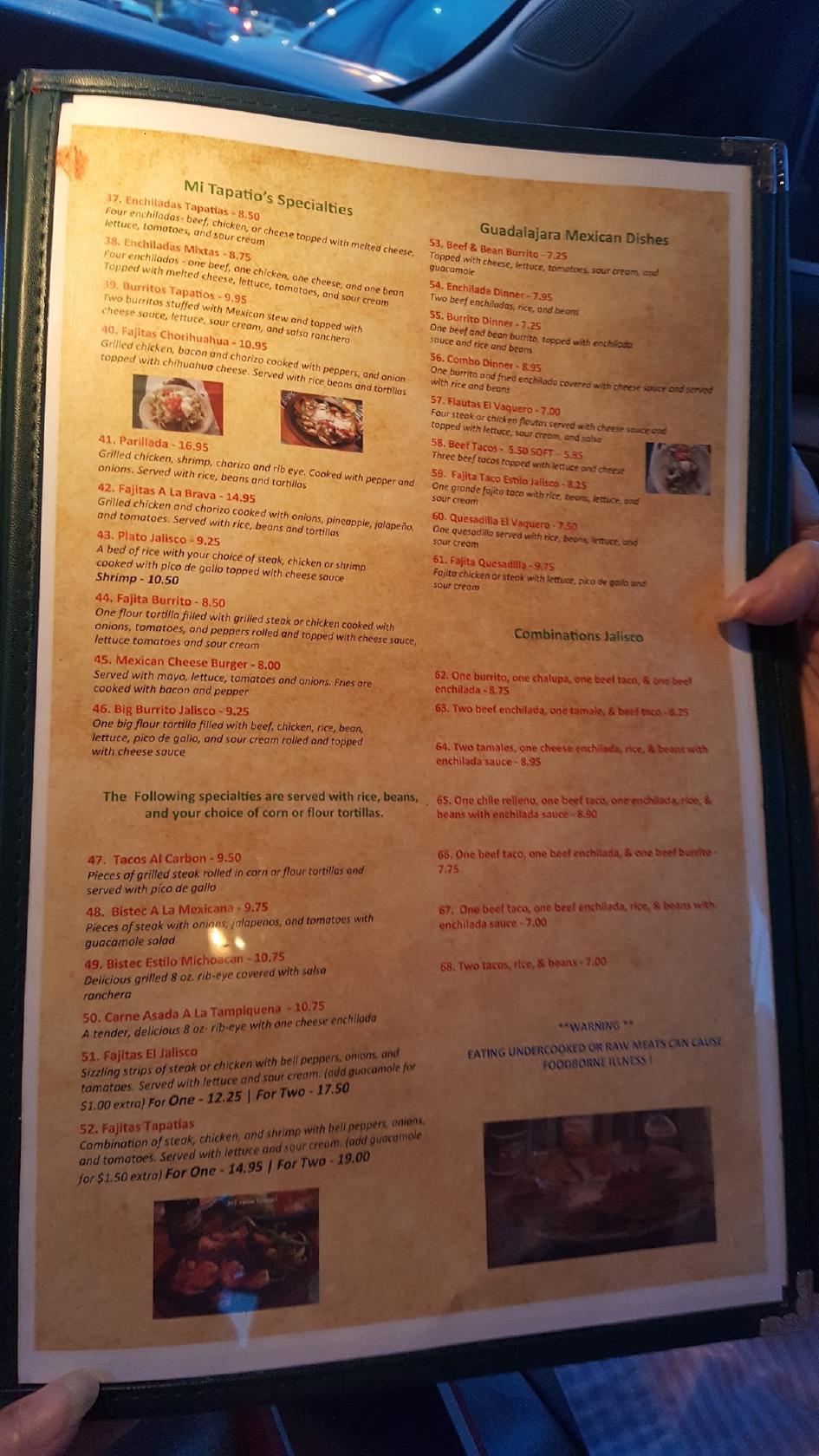 Menu at Los Patrones restaurant, Bay Minette