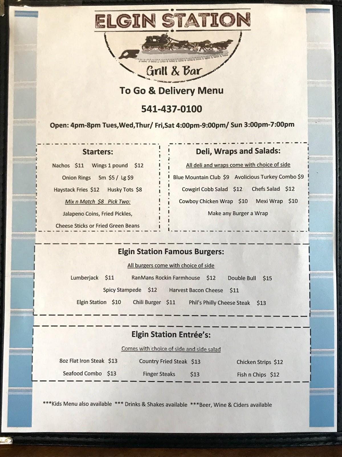 Menu at The Elgin Station Grill and Bar, Elgin