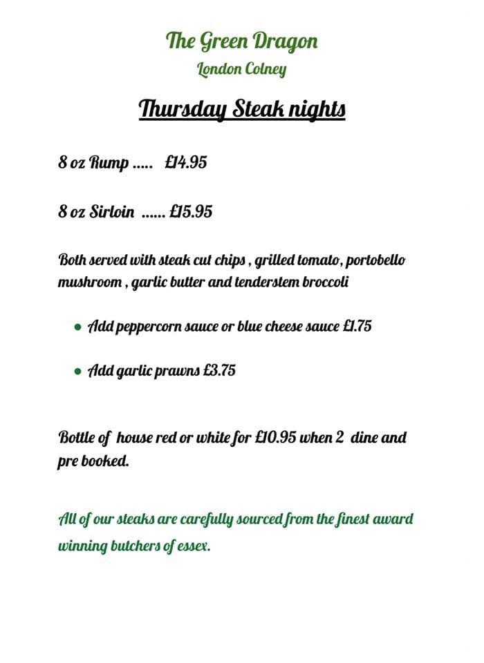 Menu at The Green Dragon pub & bar, London Colney