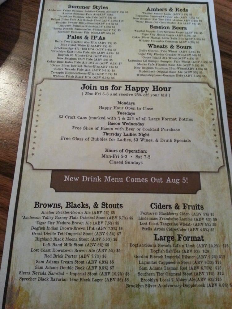 Menu at The Woods pub & bar, Orlando