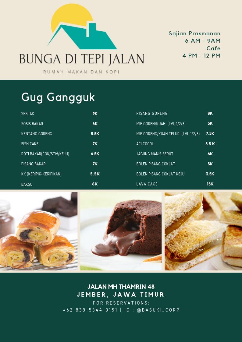 Menu at Bunga di Tepi Jalan "Rumah Makan dan Kopi" restaurant, Jember