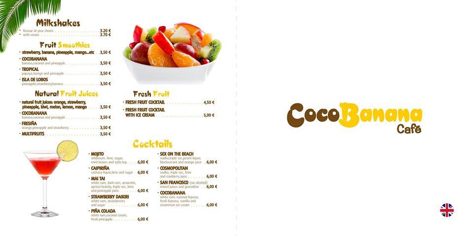 Menu at COCO BANANA cafe, Morro Jable
