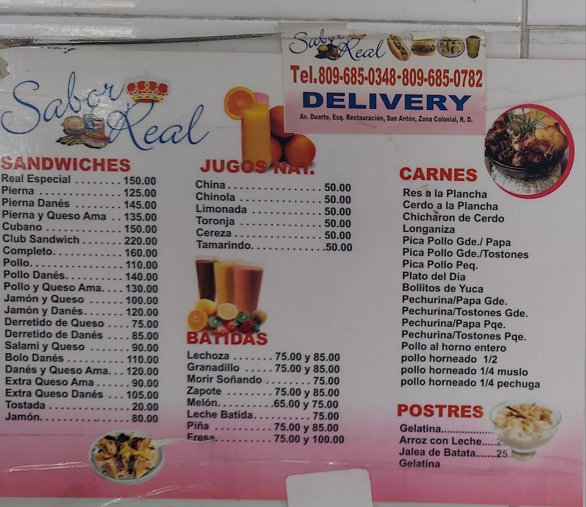 Menu at Cafeteria Sabor Real, Santo Domingo
