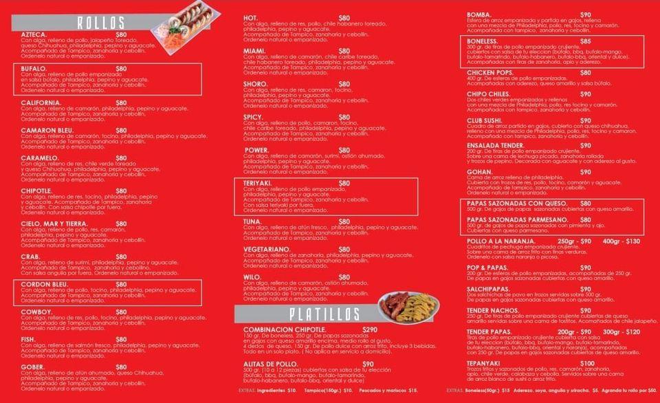 Carta del restaurante Chipotle Sushi Villa Bonita, Hermosillo