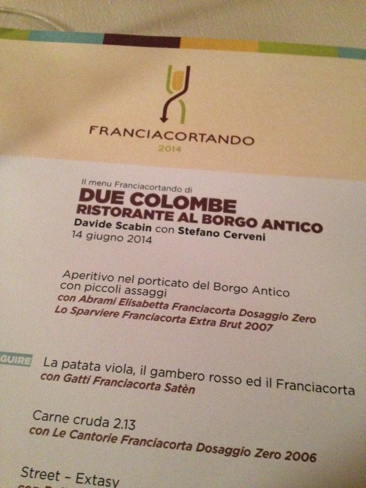 Carta del restaurante Due Colombe, Borgonato