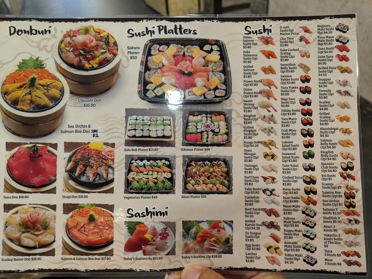 Menu at Edomae Sushi Yokocho restaurant, Sydney