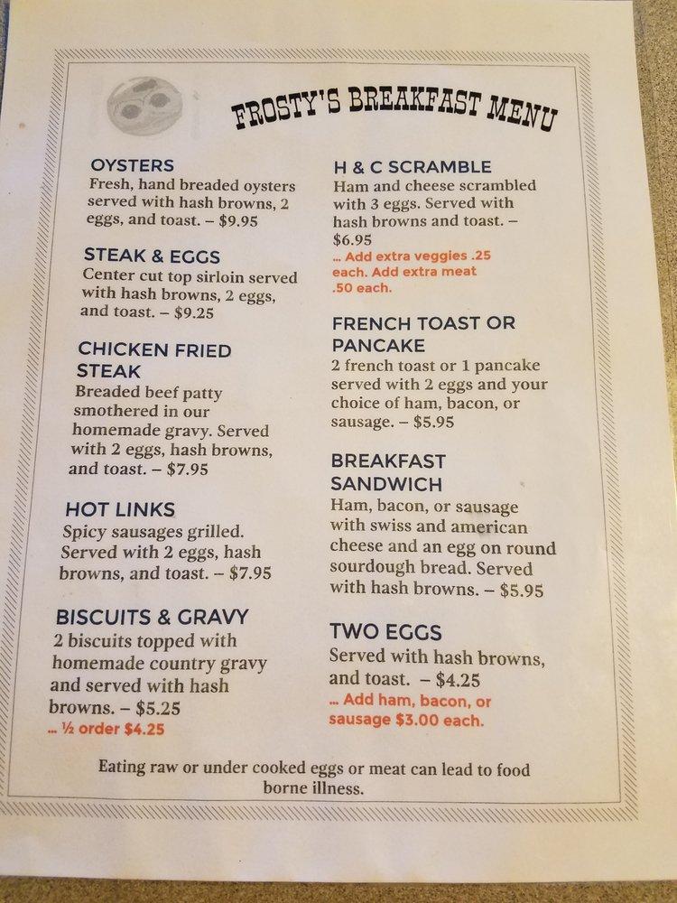 Menu at Frosty's Saloon & Grill pub & bar, Napavine, 113 W Front St