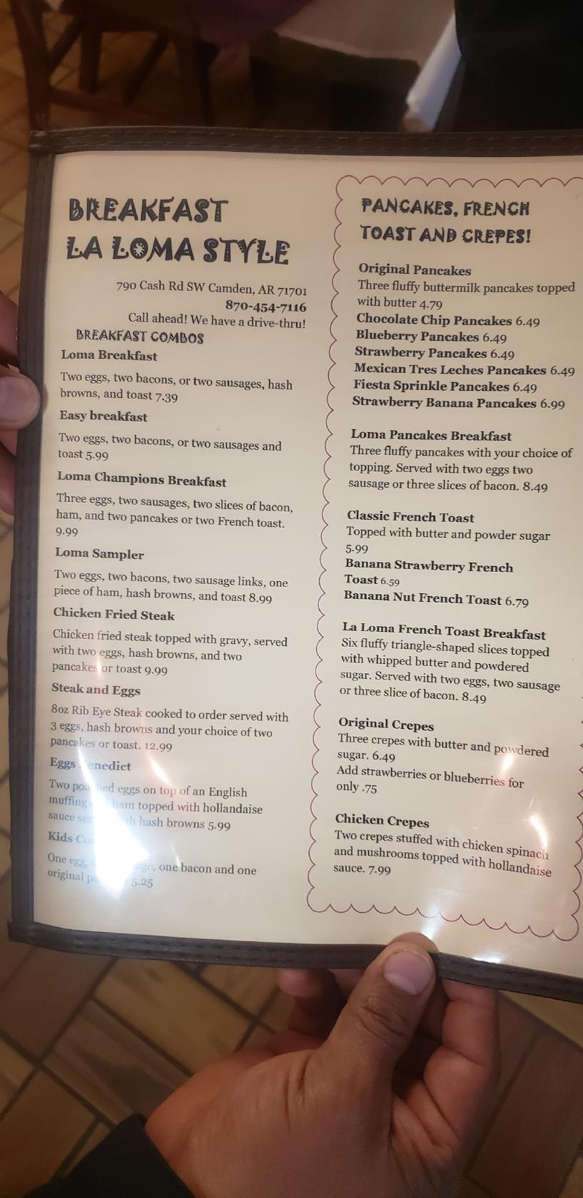 Menu at La Loma Mexican Grill restaurant, Camden