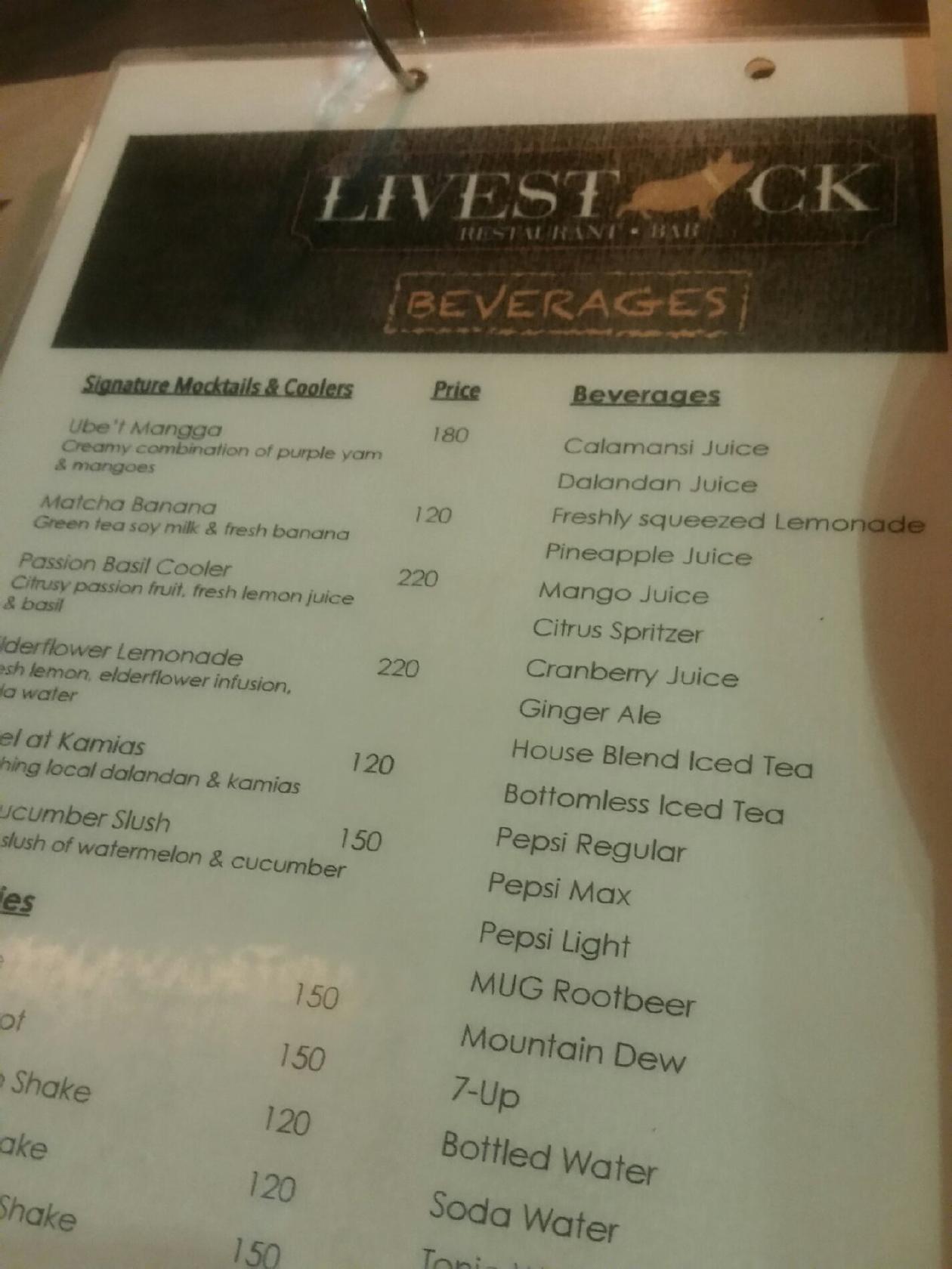 Menu at Livestock restaurant, Quezon City, El Jardin Del Presidente 1