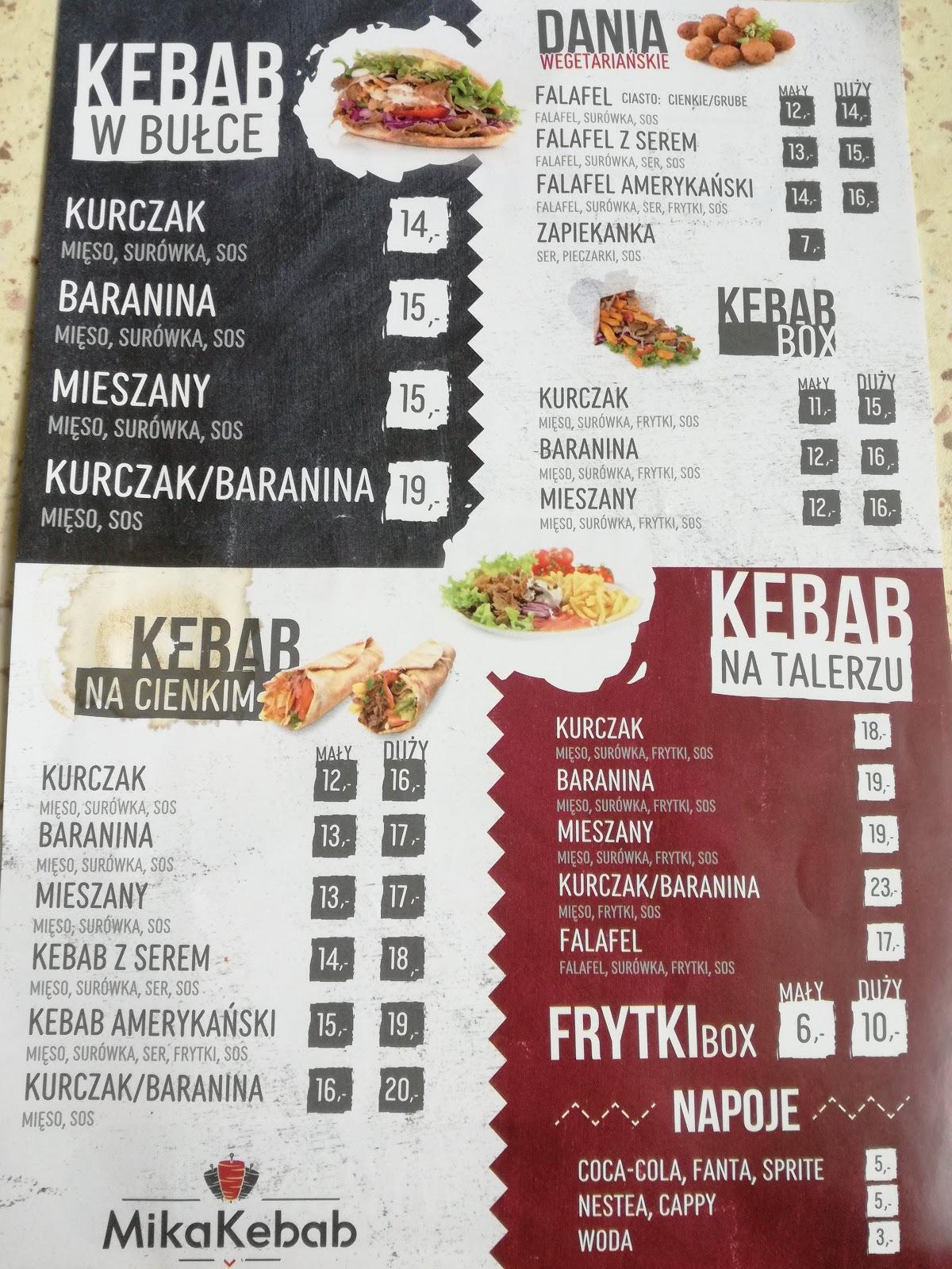 Menu at Mika kebab, Szemud