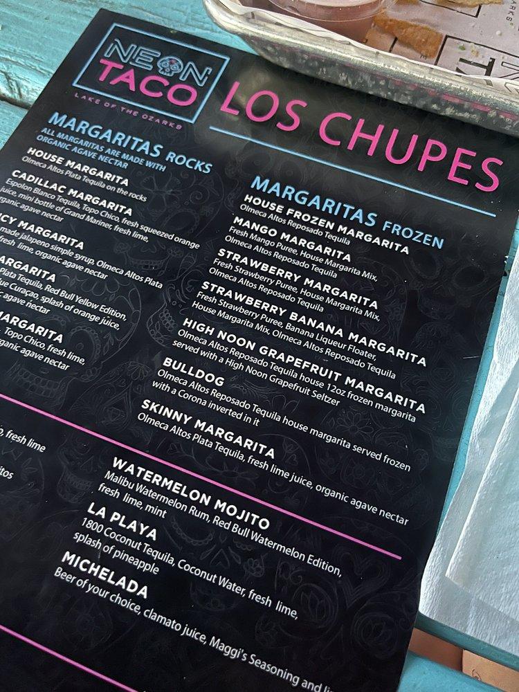Menu at Neon Taco restaurant, Lake Ozark