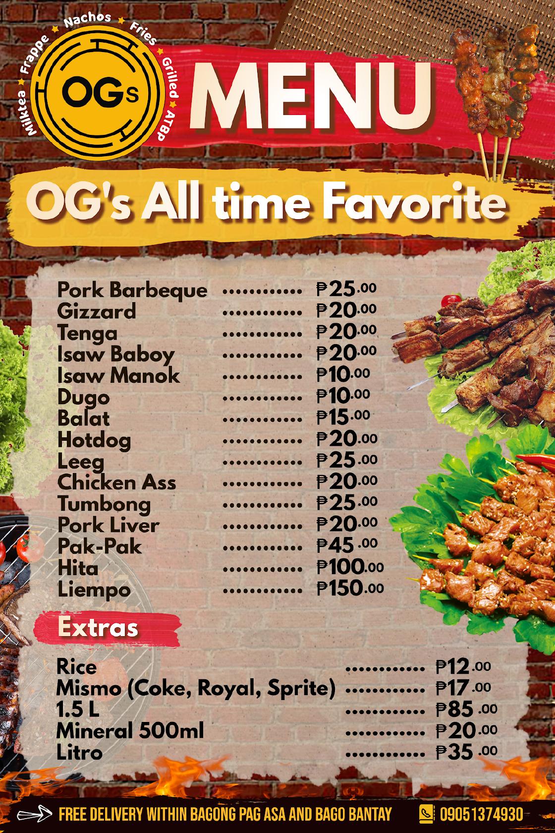 Menu at OG'S House Barbecue, Quezon City