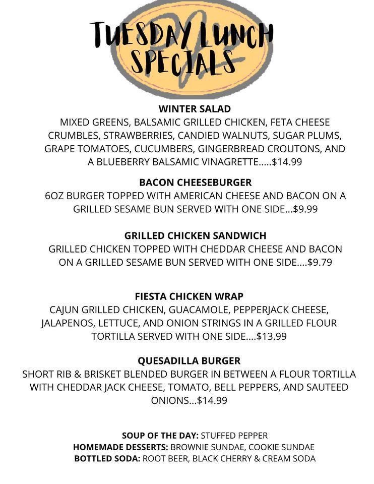 Menu at PJ's Bar & Grill, Bellingham