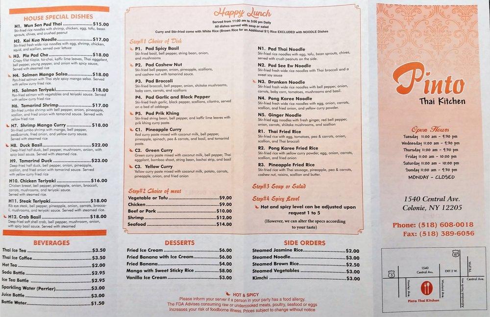 Menu at Pinto Thai Kitchen restaurant, Colonie