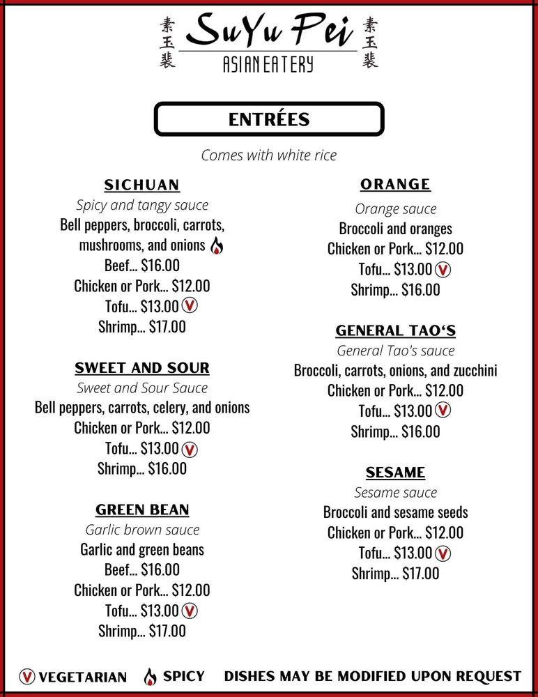 Menu at SuYu Pei restaurant, Cedar Rapids