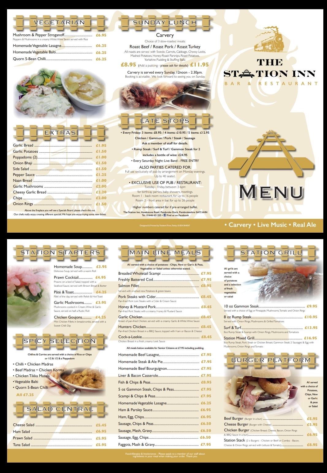 Menu at The Station Inn pub & bar, Pembroke Dock