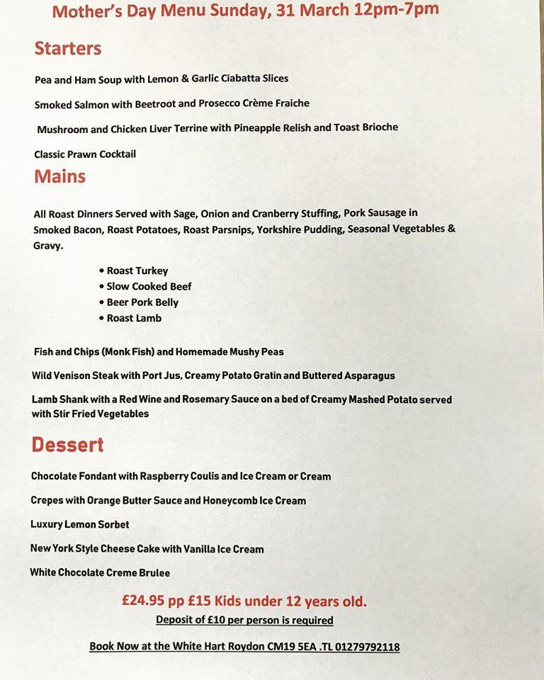 Menu at The White Hart pub & bar, Roydon