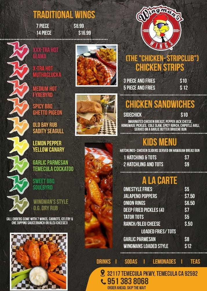 Menu at Wingman’s Wings restaurant, Temecula